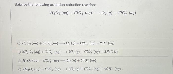 Solved Balance the following oxidation-reduction reaction: | Chegg.com