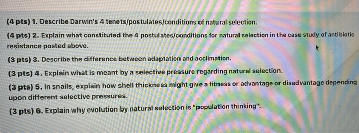 Solved (4 pts) 1. Describe Darwin's 4 | Chegg.com