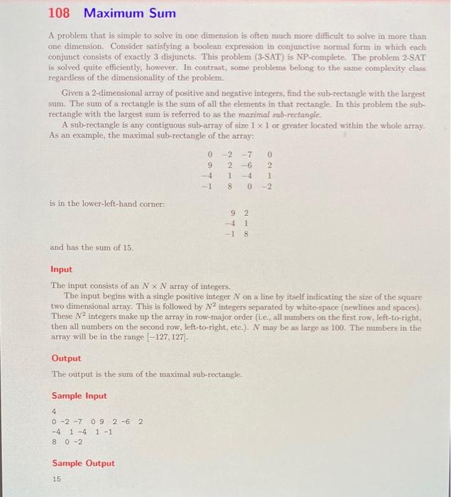 Solved 108 Maximum Sum A problem that is simple to solve in | Chegg.com