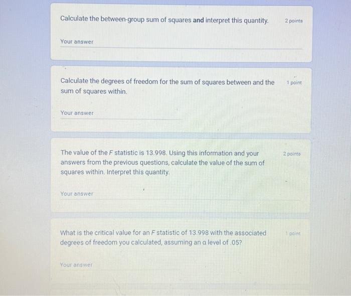 Solved Calculate the between-group sum of squares and | Chegg.com