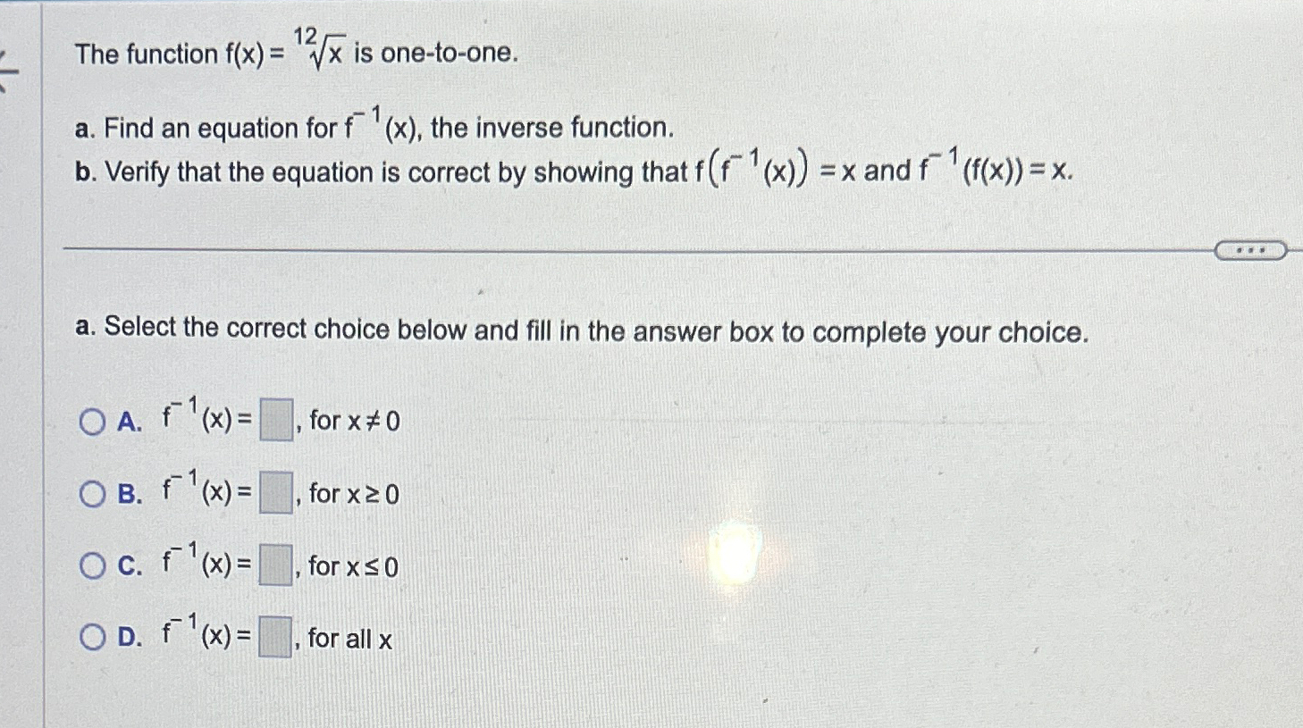 Solved The function f(x)=x12 ﻿is one-to-one.a. ﻿Find an | Chegg.com