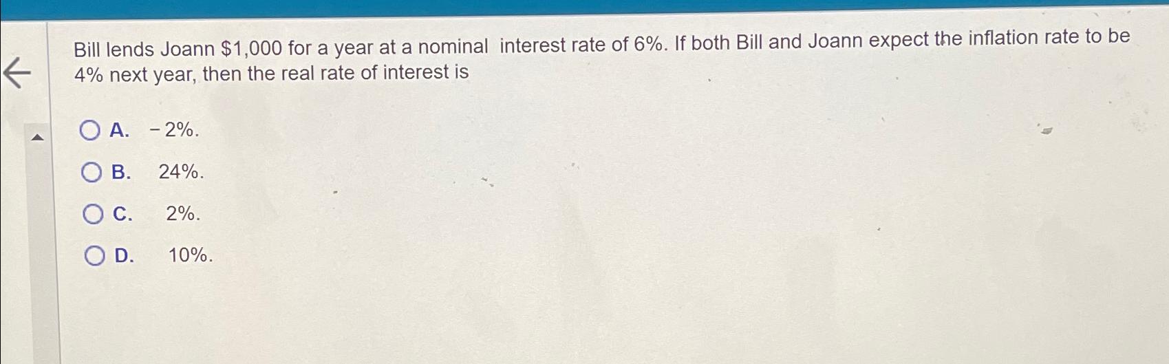 Solved Bill lends Joann $1,000 ﻿for a year at a nominal | Chegg.com