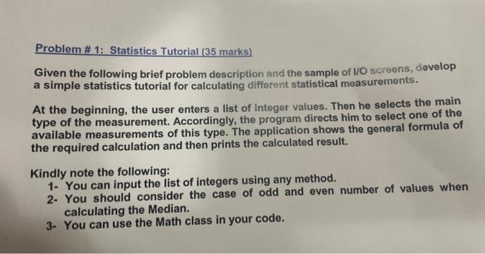 Solved Problem \# 1: Statistics Tutorial (35 marks) Given | Chegg.com