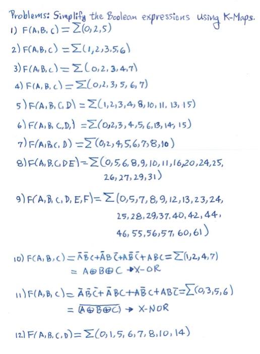 Solved Problems: Simplify the Boolean expressions using | Chegg.com
