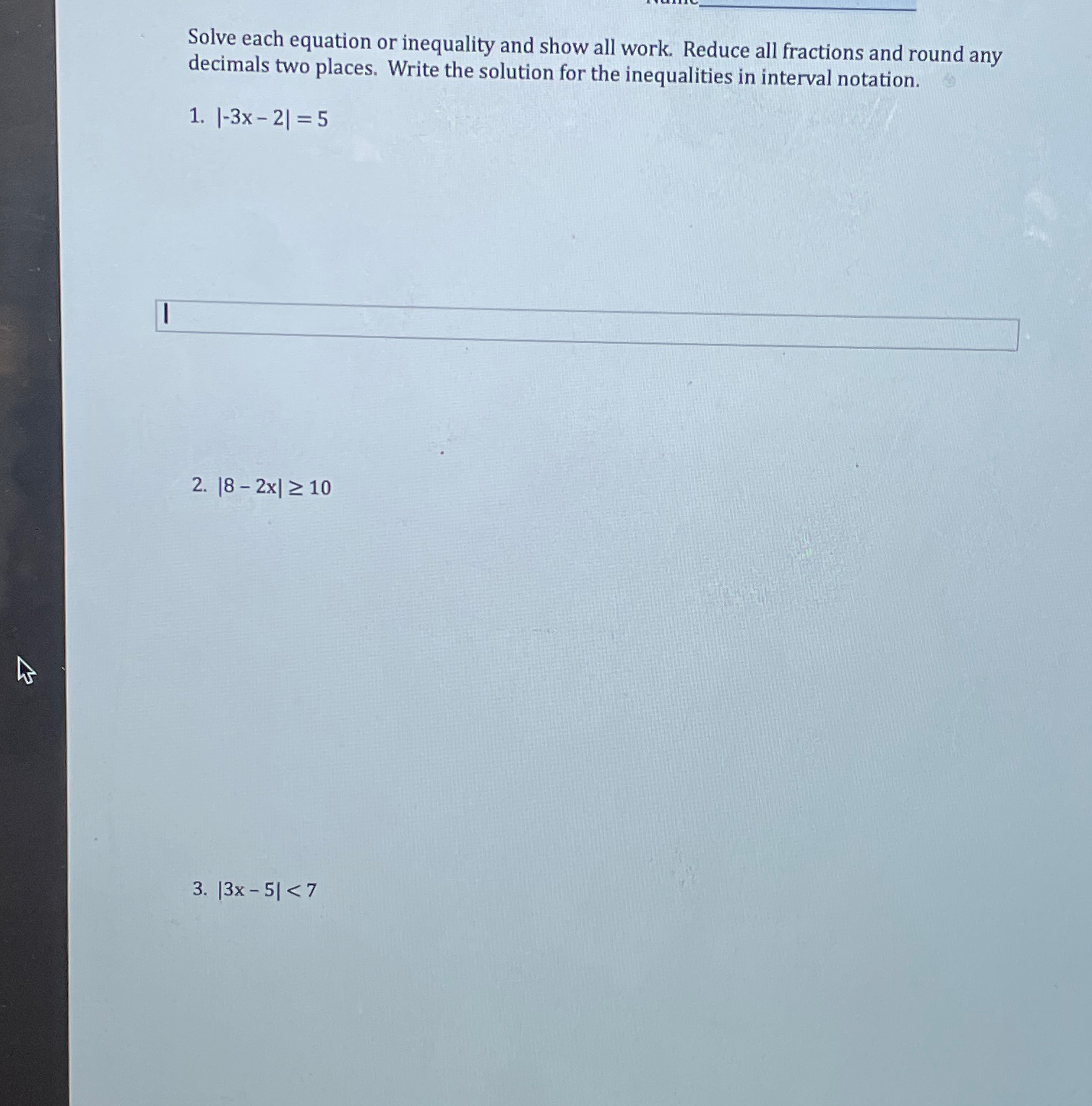 Solved Solve each equation or inequality and show all work. | Chegg.com