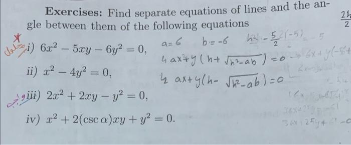 Solved Exercises: Find separate equations of lines and the | Chegg.com