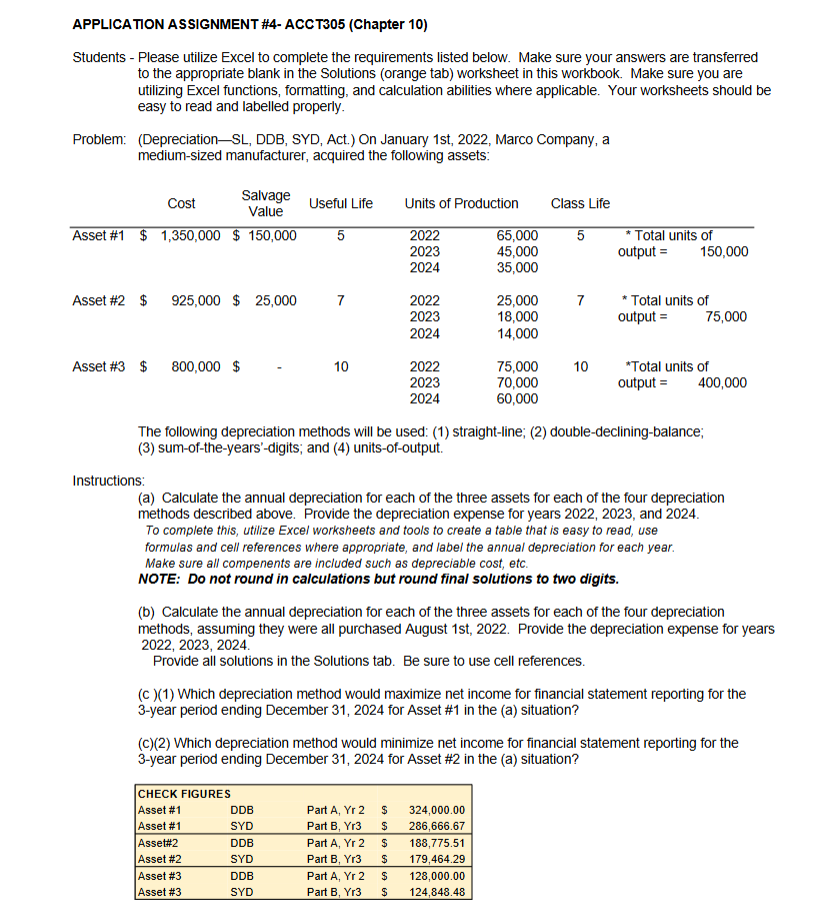 Solved APPLICATION ASSIGNMENT \#4- ﻿ACCT305 (Chapter 10)SHOW | Chegg.com