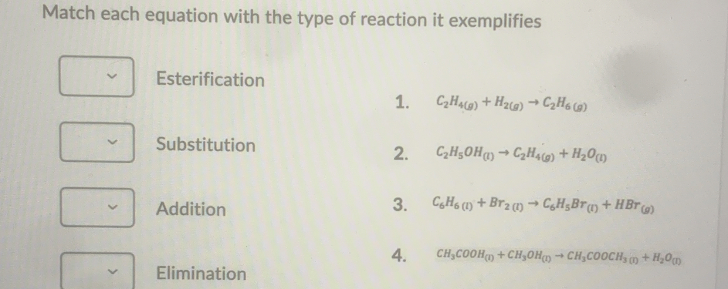 Solved Match each equation with the type of reaction it | Chegg.com