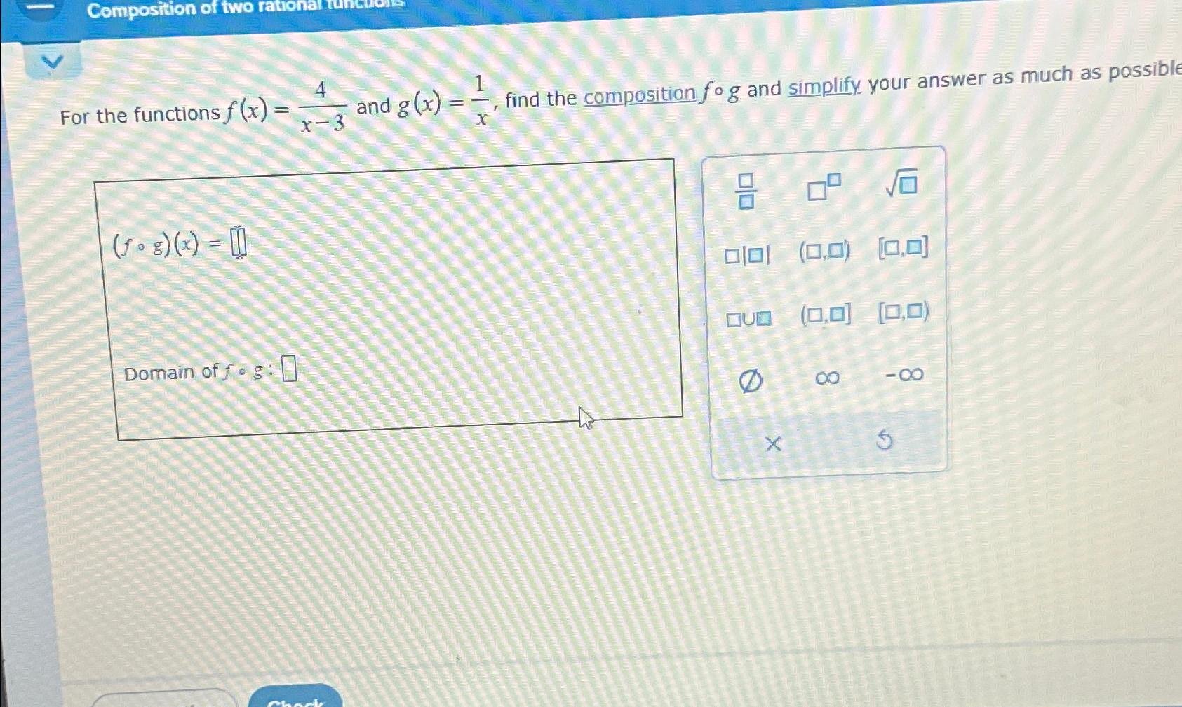Solved For the functions f(x)=4x-3 ﻿and g(x)=1x, ﻿find the | Chegg.com