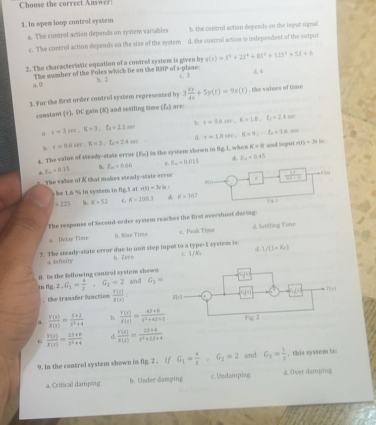 Solved Choose the correct Answer:In open loop control | Chegg.com