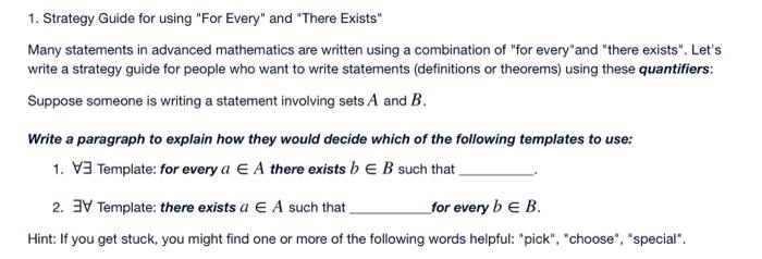 Solved 1. Strategy Guide for using "For Every" and "There | Chegg.com