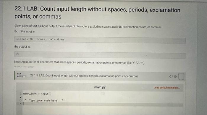 Solved 22 1 Lab Count Input Length Without Spaces Periods