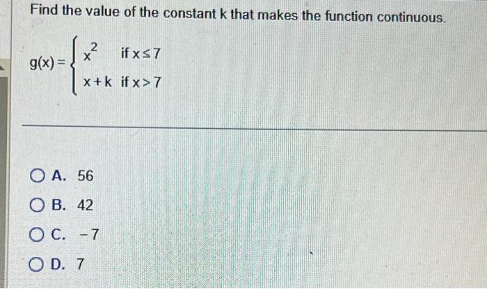 Solved Find the value of the constant k that makes the | Chegg.com