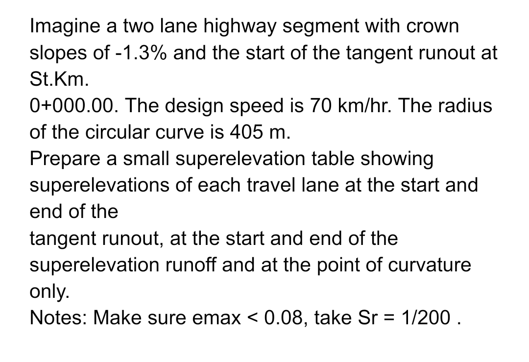 Solved Imagine a two lane highway segment with crown slopes | Chegg.com