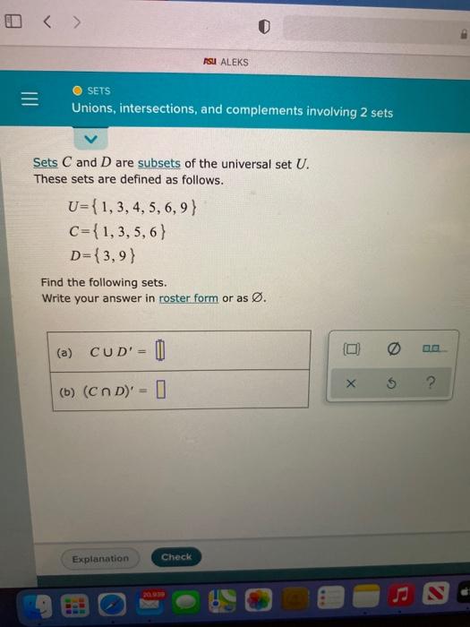 Solved RSU ALEKS SETS Unions, intersections, and complements | Chegg.com Solved RSU ALEKS SETS Unions, intersections, and complements | Chegg.com