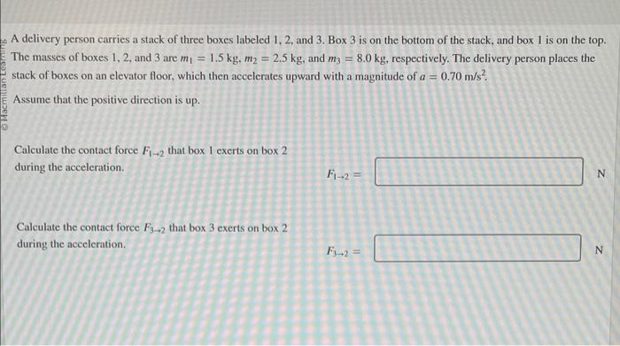 Solved A delivery person carries a stack of three boxes | Chegg.com