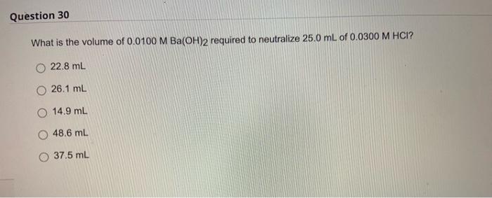 Solved What is the volume of 0.0100MBa(OH)2 required to | Chegg.com