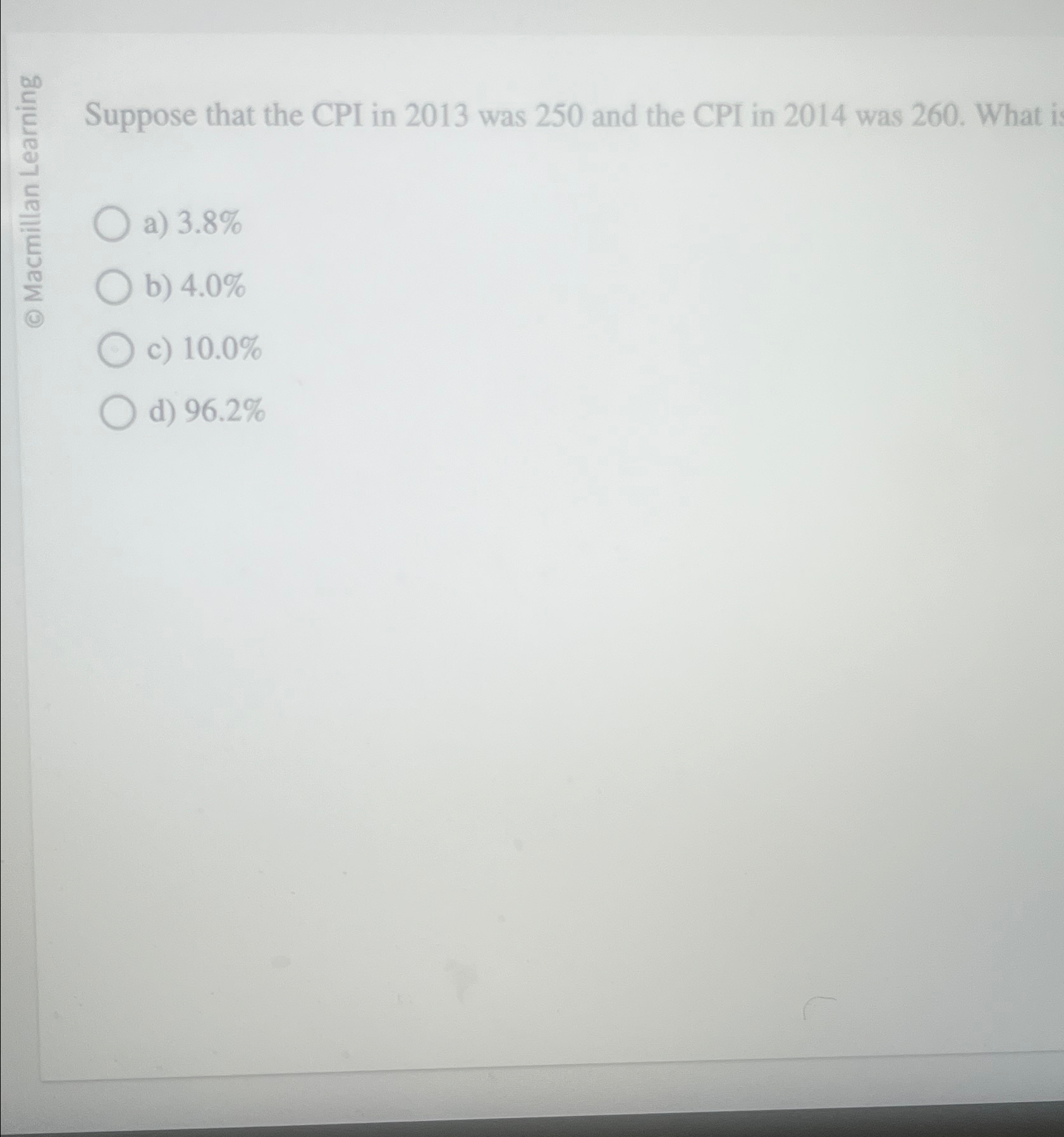 Solved Suppose that the CPI in 2013 ﻿was 250 ﻿and the CPI in | Chegg.com