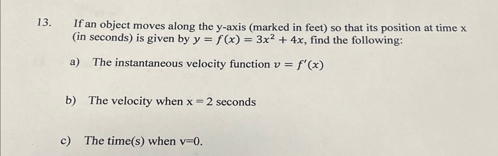 Solved If an object moves along the y-axis (marked in feet) | Chegg.com