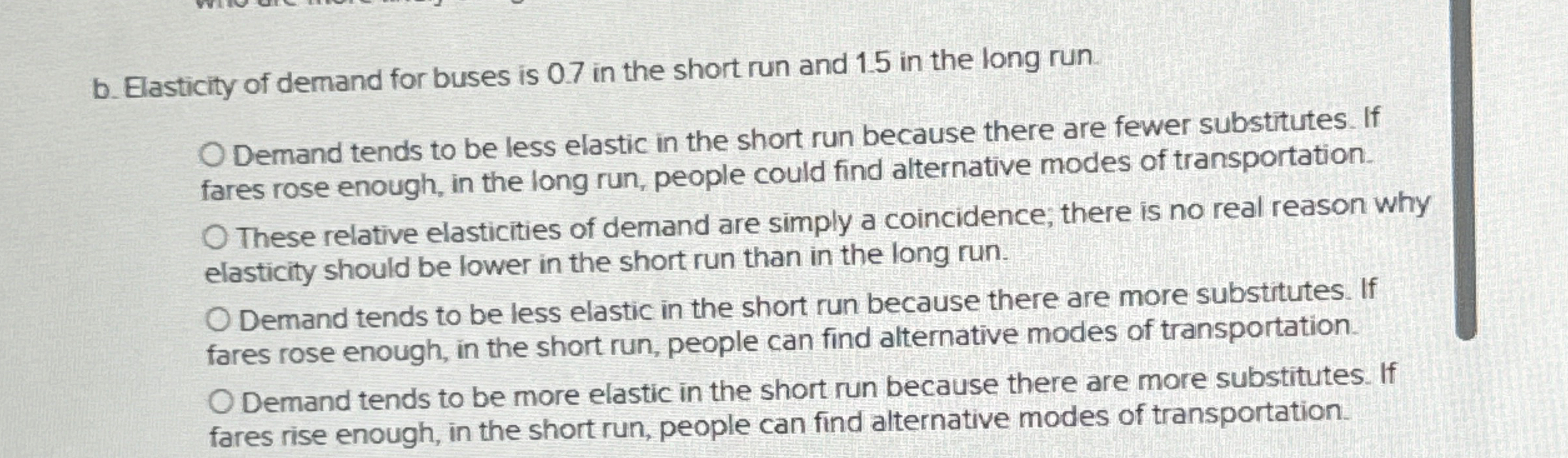 b. ﻿Elasticity of demand for buses is 0.7 ﻿in the | Chegg.com