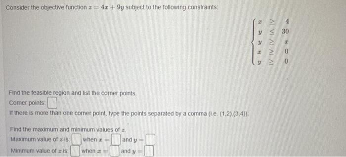 Solved Consider The Objective Function Z 4x 9y Subject To
