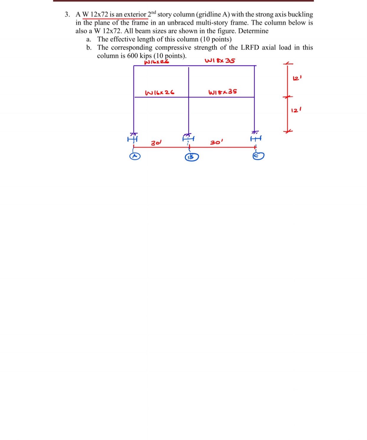 Solved A W 12×72 ﻿is an exterior 2nd ﻿story column | Chegg.com