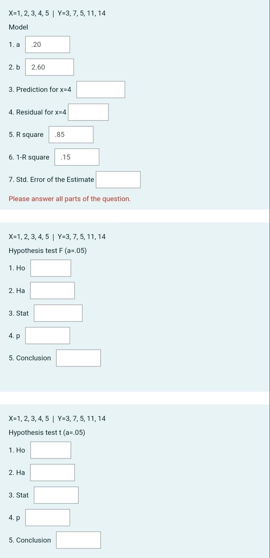 Solved X=1,2,3,4,5 Y=3,7, 5, 11, 14 Model 1. a .20 2. b 2.60 | Chegg.com