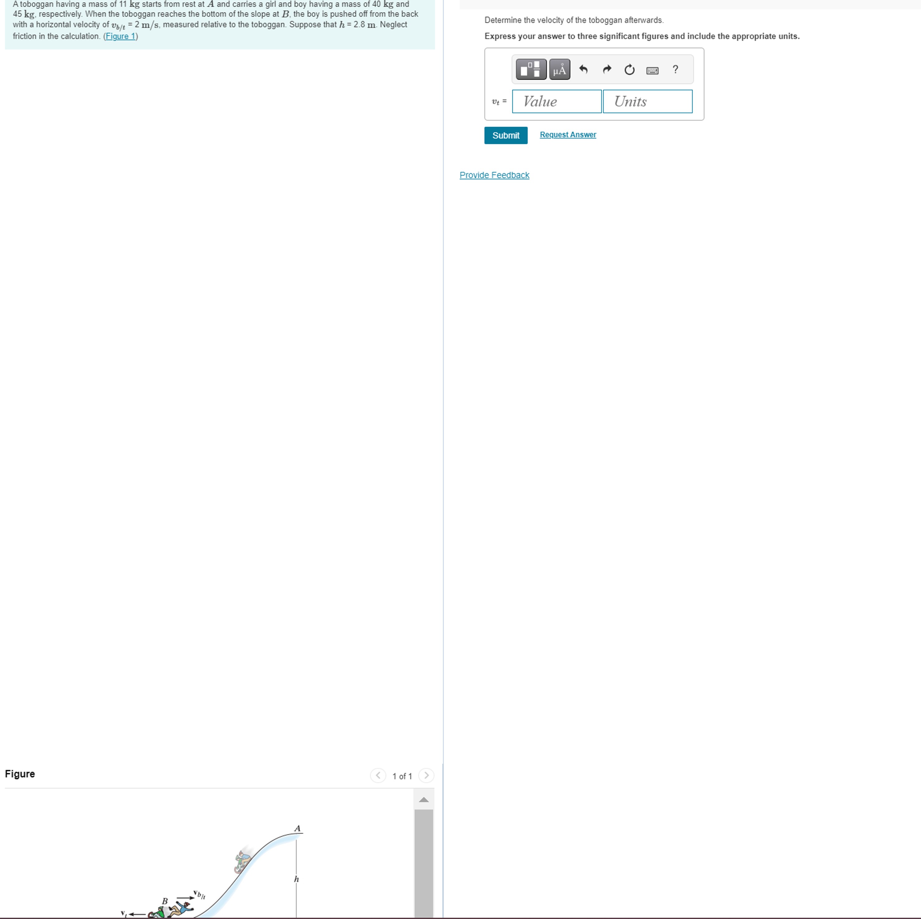 Solved A toboggan having a mass of 11kg ﻿starts from rest at | Chegg.com