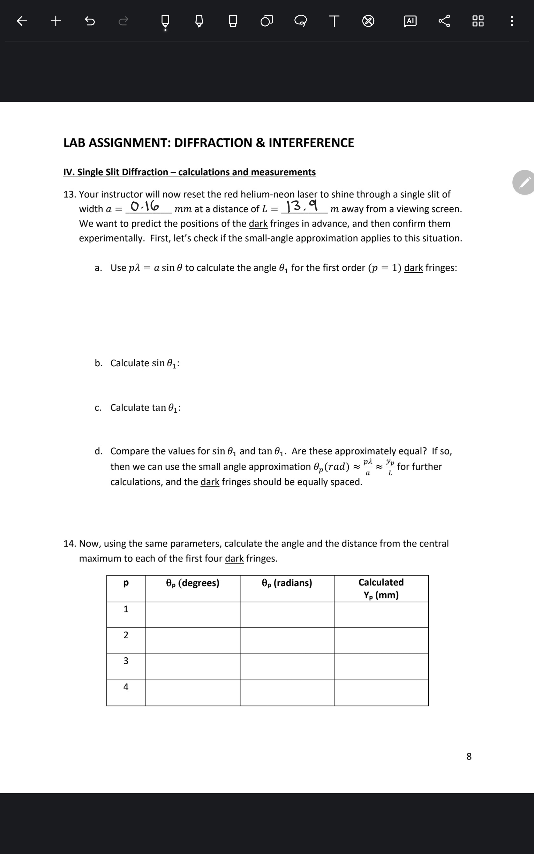 LAB ASSIGNMENT: DIFFRACTION & INTERFERENCEIV. ﻿Single | Chegg.com