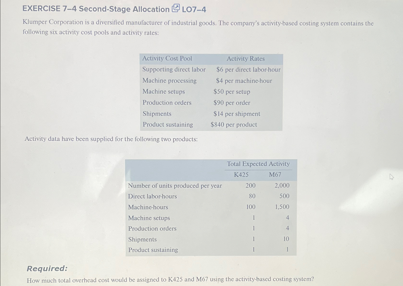 Solved EXERCISE 7-4 ﻿Second-Stage Allocation LO7-4Klumper | Chegg.com