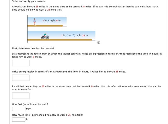 Solved Solve and verify your answer. A tourist can bicycle | Chegg.com