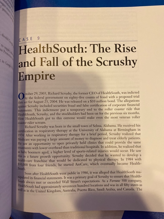 Solved CASE 9 HealthSouth: The Rise and Fall of the Scrushy | Chegg.com