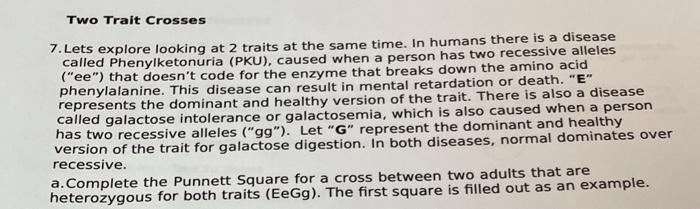 Solved Two Trait Crosses 7. Lets explore looking at 2 traits | Chegg.com