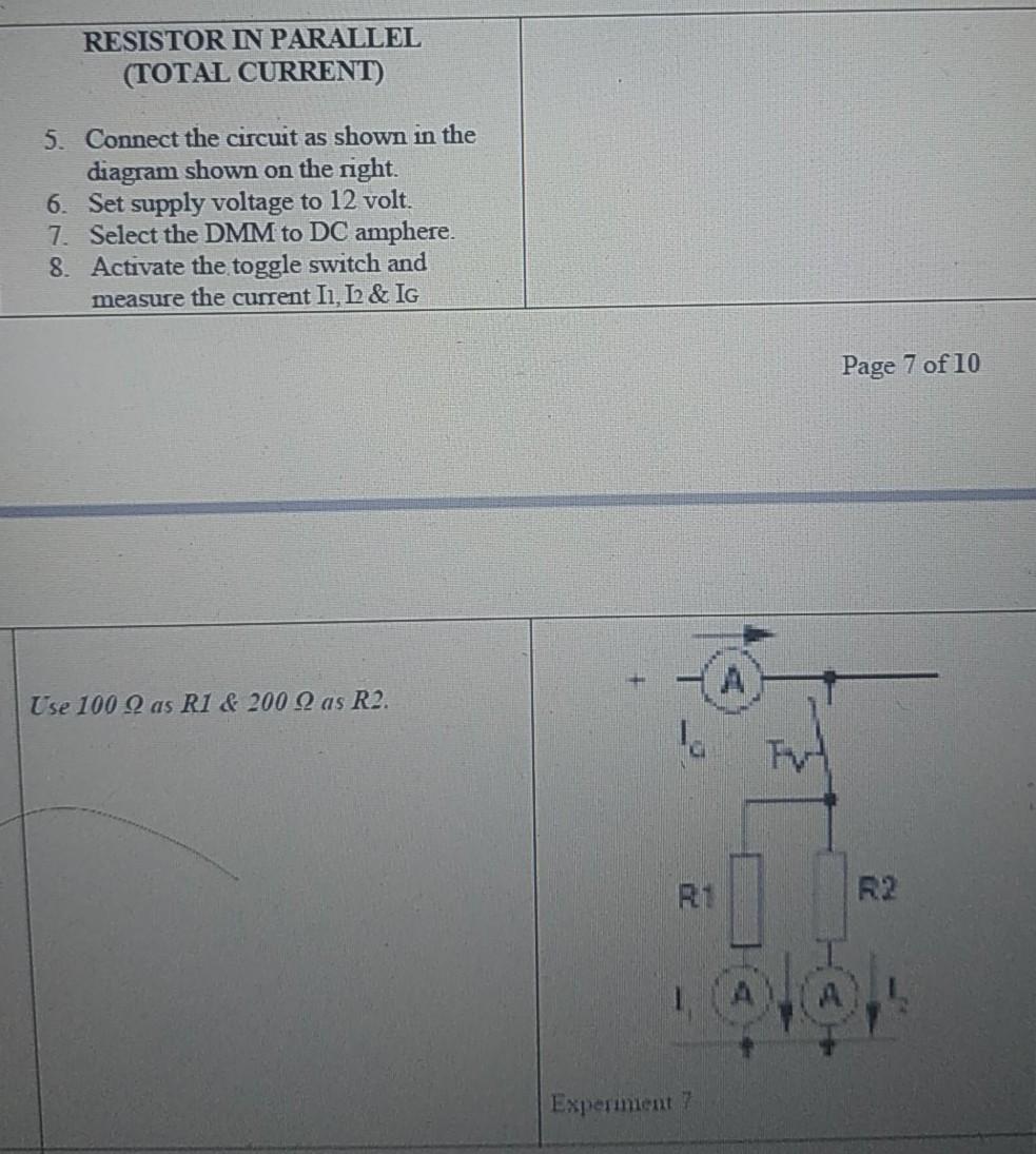 Solved RESISTOR IN PARALLEL (TOTAL CURRENT) 5. Connect the | Chegg.com