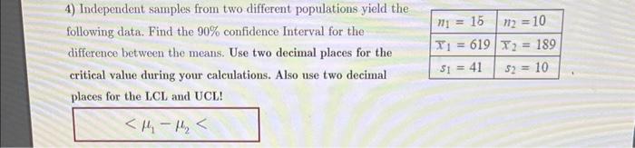 Solved 4) Independent samples from two different populations | Chegg.com