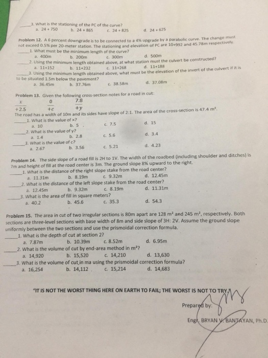 Solved 3. What is the stationing of the PC of the curve? a. | Chegg.com