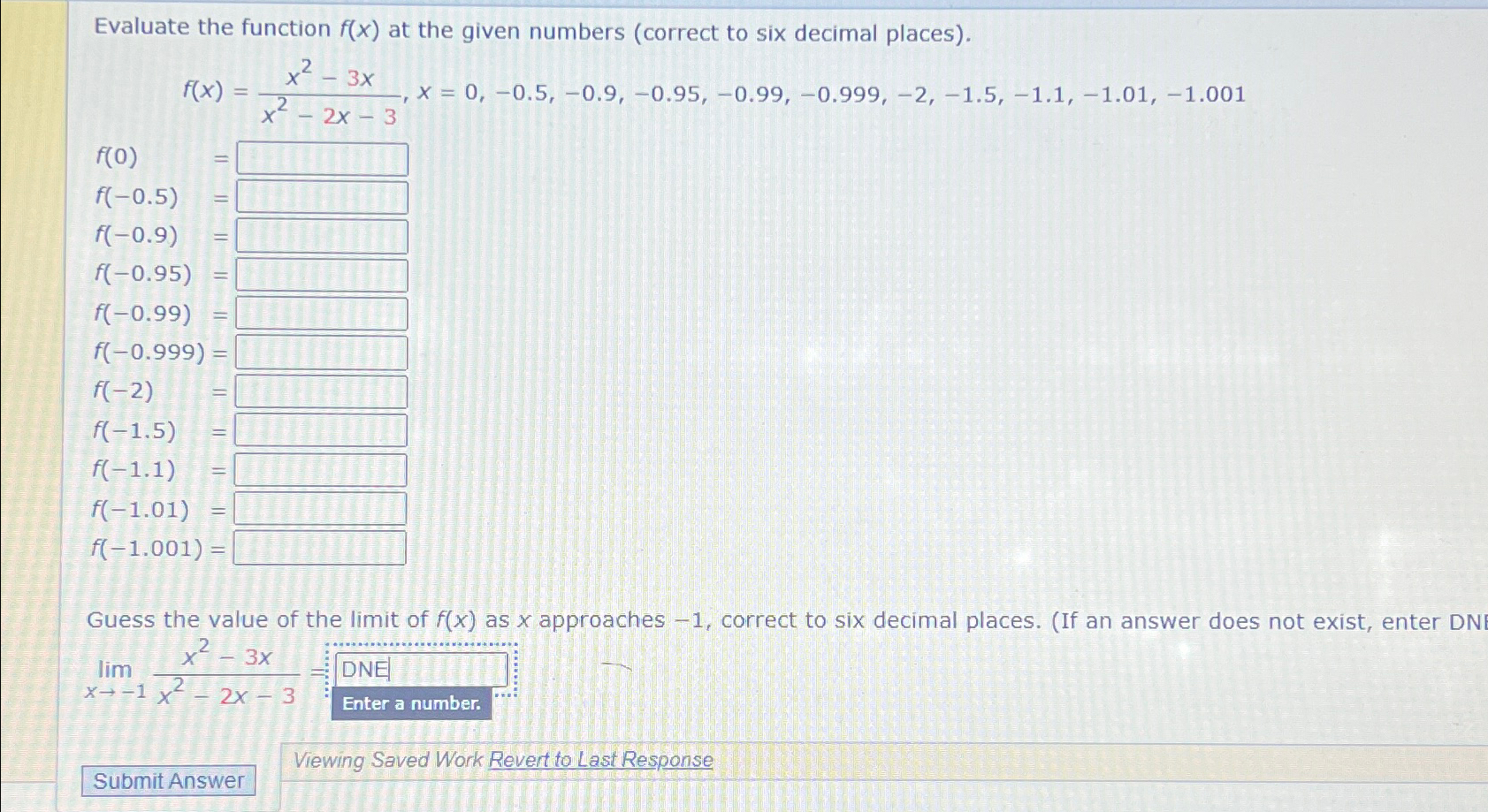 Solved Evaluate the function f(x) ﻿at the given numbers | Chegg.com