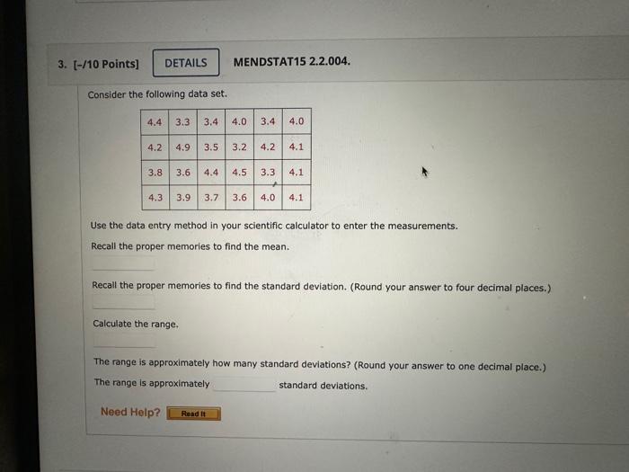Solved Consider the following data set. Use the data entry | Chegg.com