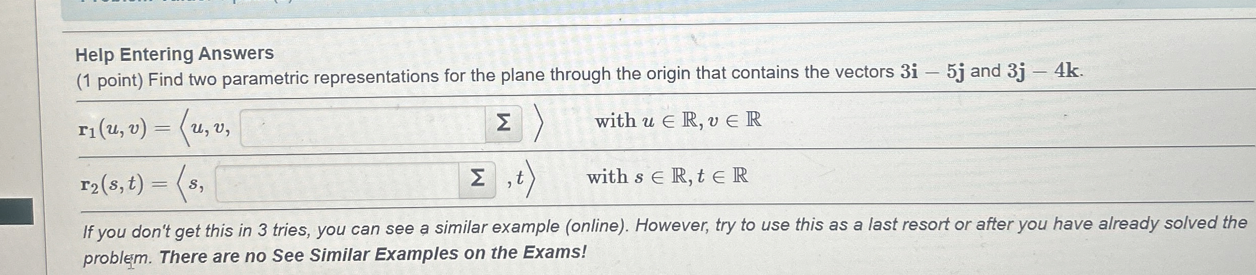 Solved Help Entering Answers(1 ﻿point) ﻿Find two parametric | Chegg.com