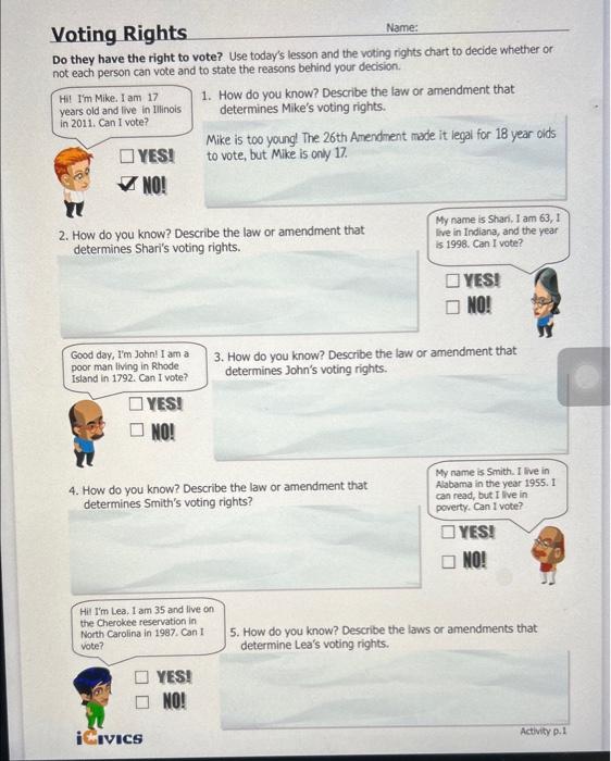 Do they have the right to vote? Use today's lesson | Chegg.com