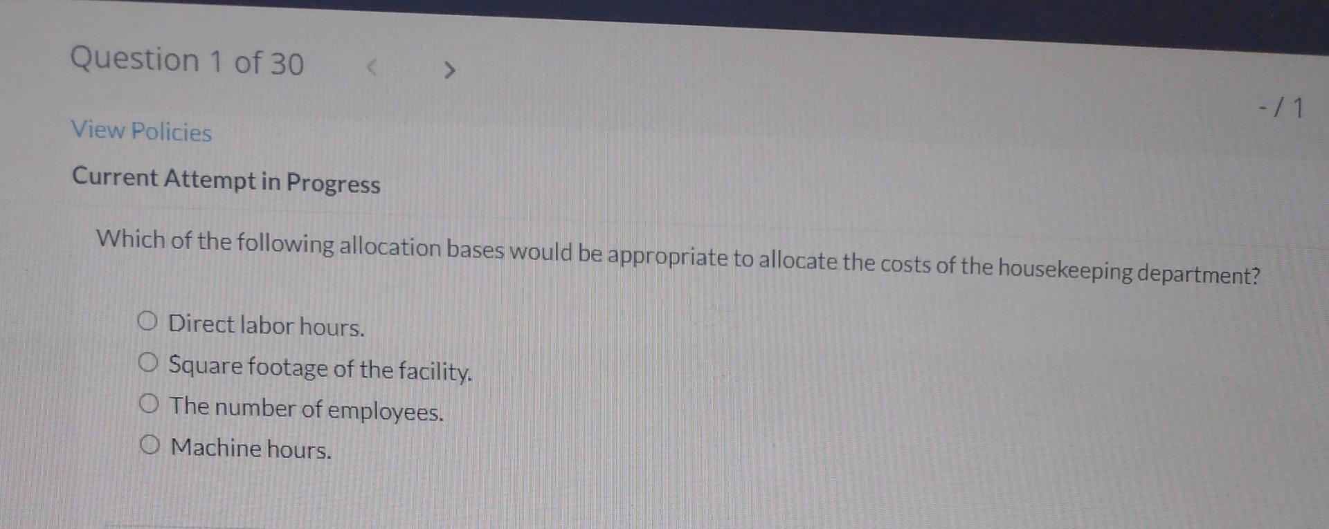 Solved Which of the following allocation bases would be | Chegg.com