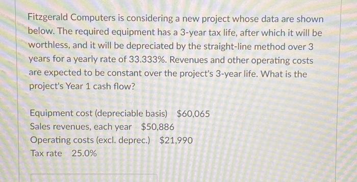 Solved Fitzgerald Computers is considering a new project | Chegg.com
