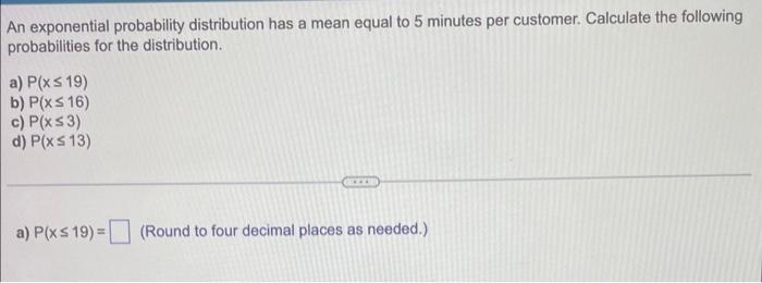 Solved An exponential probability distribution has a mean | Chegg.com