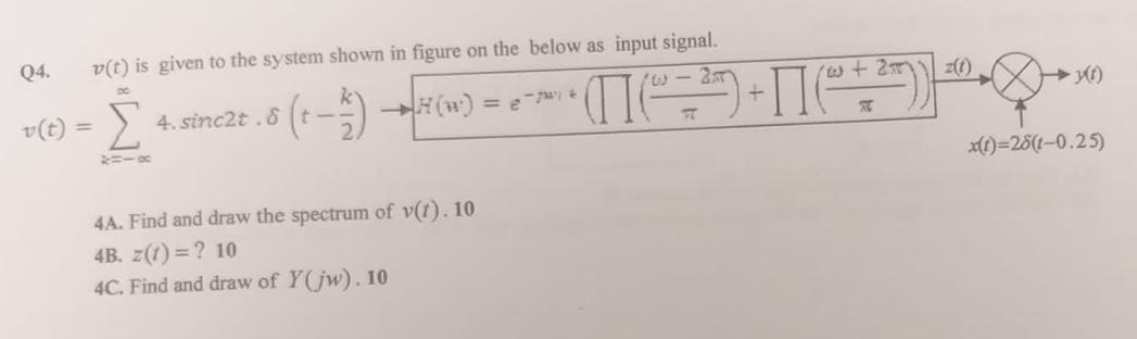 Q4. ,v(t) ﻿is given to the system shown in figure on | Chegg.com