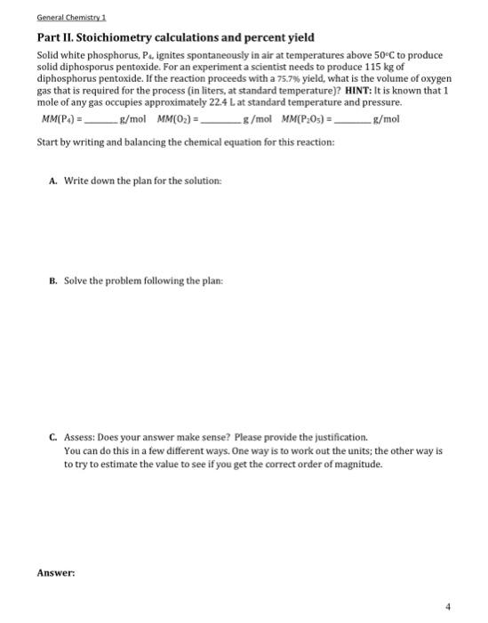 Solved General Chemistry 1 Part II. Stoichiometry | Chegg.com