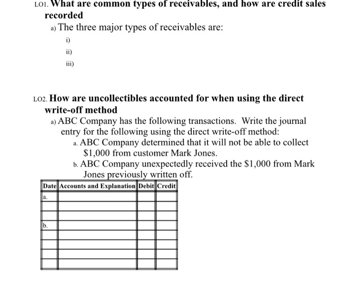 Solved LO1. What are common types of receivables, and how | Chegg.com