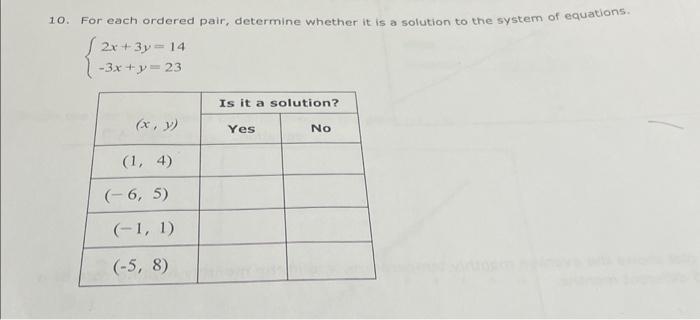 Solved 10. For each ordered pair, determine whether it is a | Chegg.com