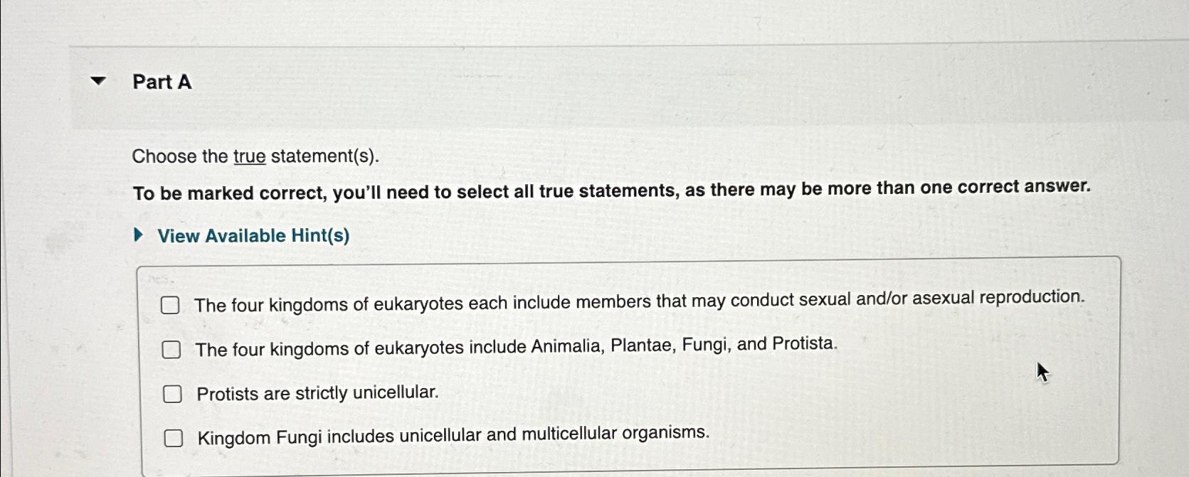 Solved Part AChoose the true statement(s).To be marked | Chegg.com