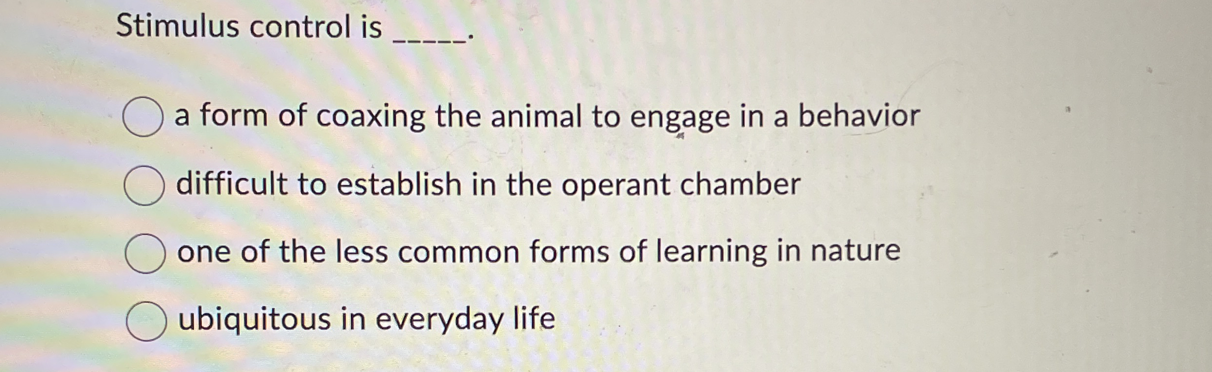 Solved Stimulus control is q,a form of coaxing the animal to | Chegg.com