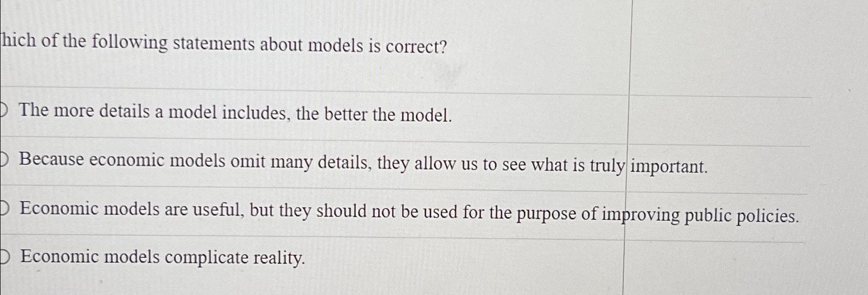 Solved hich of the following statements about models is | Chegg.com